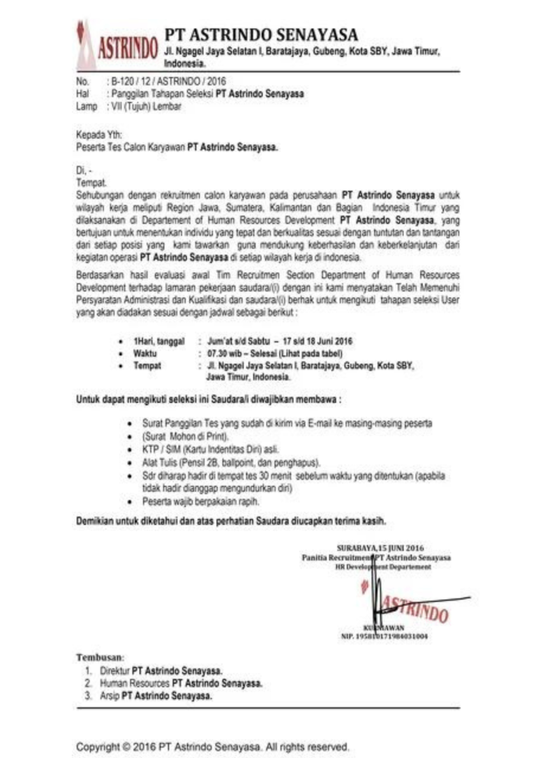 Contoh Surat Panggilan Kerja untuk Interview, Tes, dan Diterima