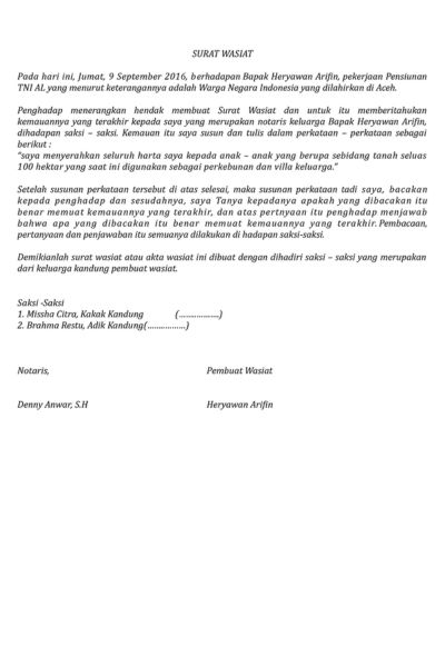 5 Contoh Surat Wasiat Sebelum Meninggal yang Sah