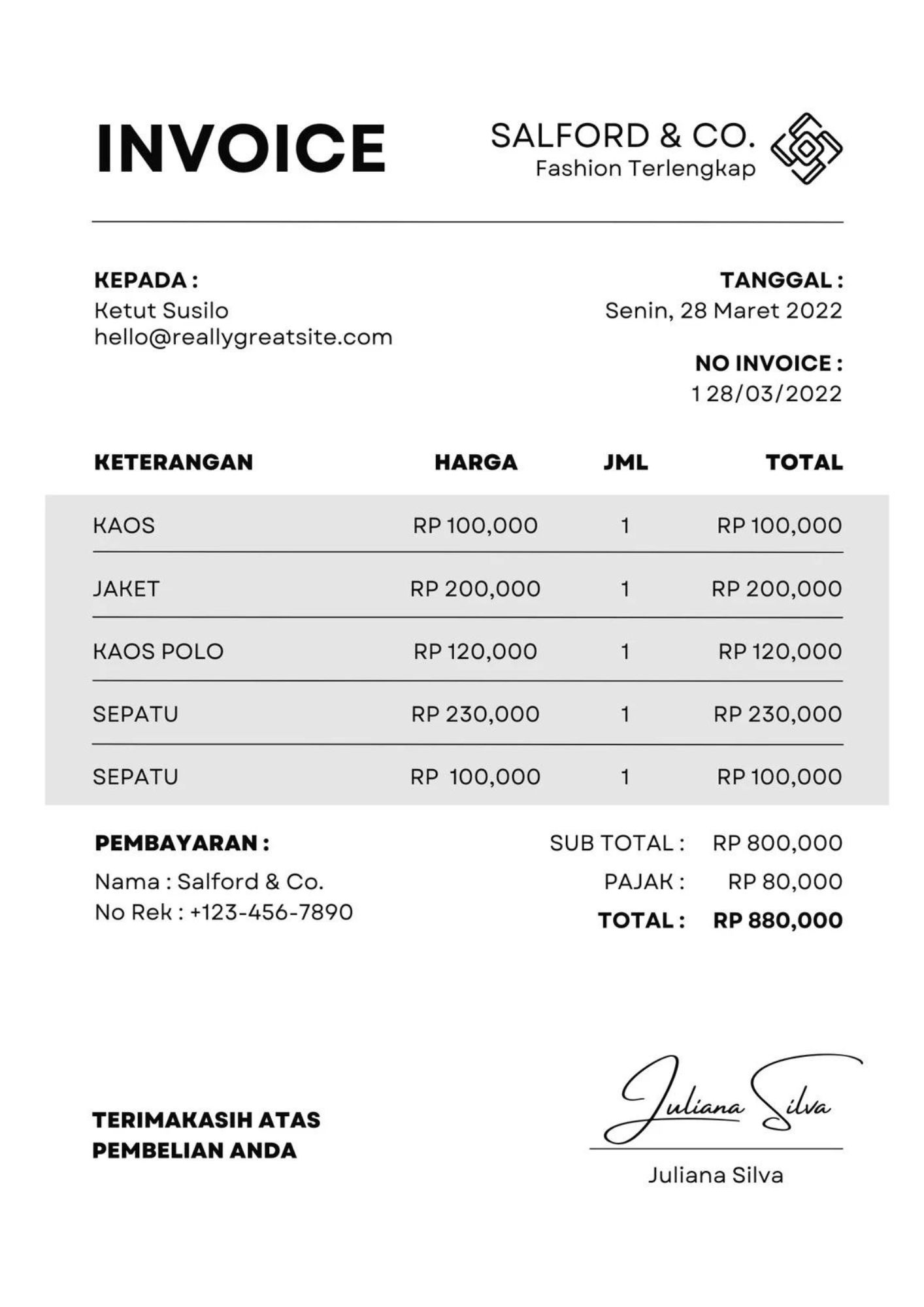 10 Contoh Invoice Tagihan Pembayaran untuk Jasa dan Barang