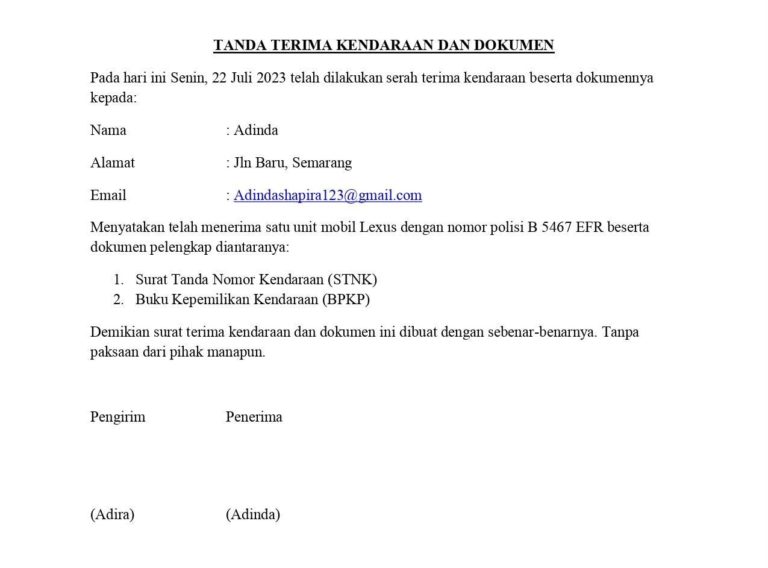 7 Contoh Surat Tanda Terima Dokumen dan Formatnya