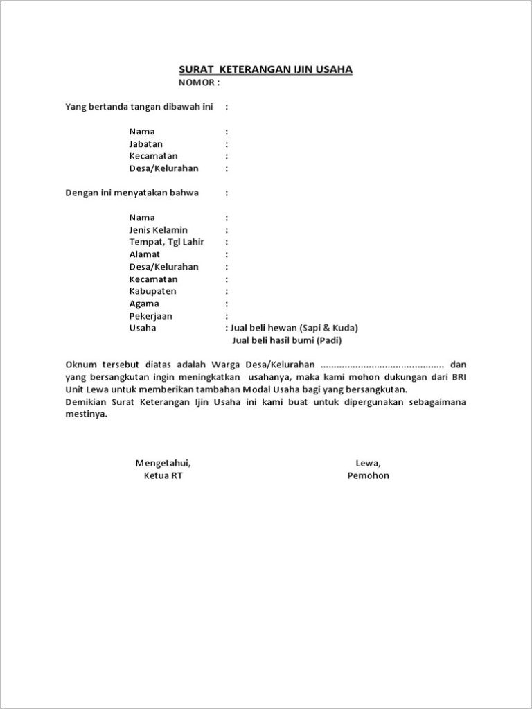 Contoh Surat Keterangan Usaha dengan Format yang Benar