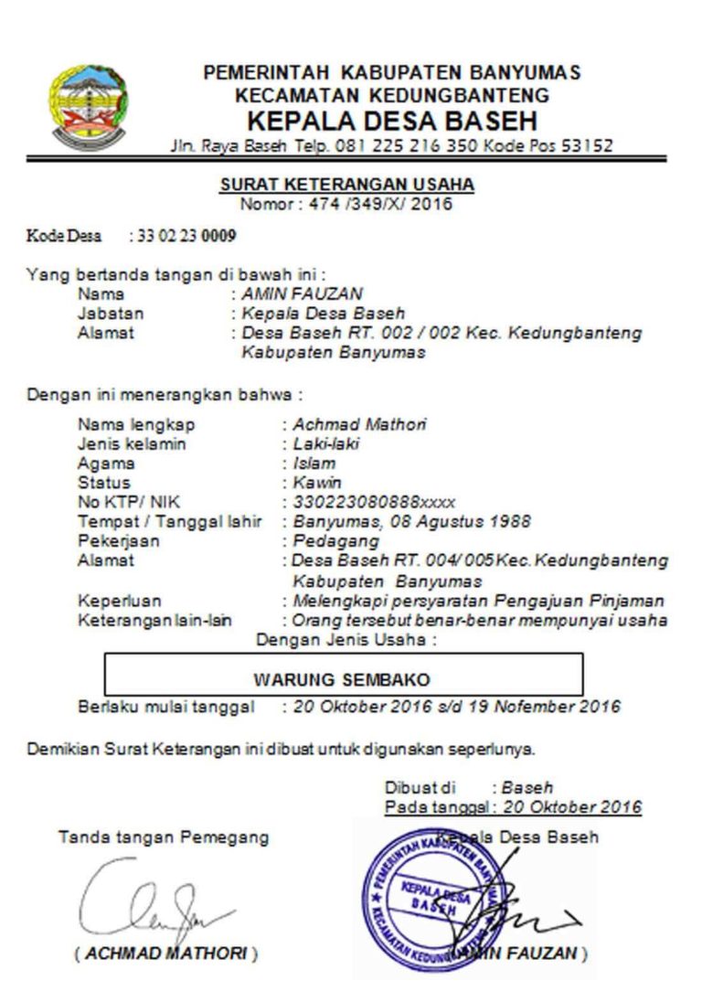 Contoh Surat Keterangan Usaha dengan Format yang Benar