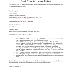 Contoh Surat Perjanjian Utang Piutang dan Cara Menulisnya