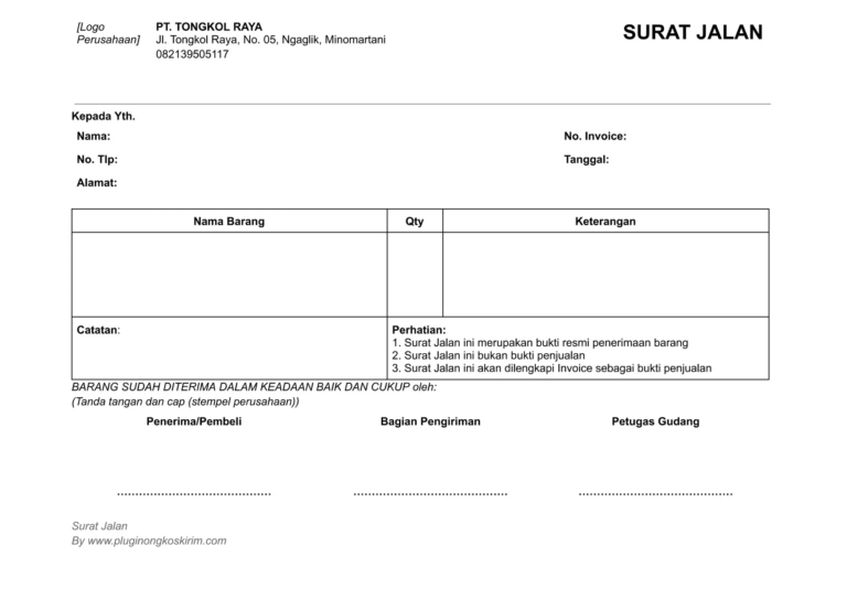 Contoh Surat Jalan Pengiriman Barang yang Baik dan Benar Contoh Surat Jalan Pengiriman Barang yang Baik dan Benar