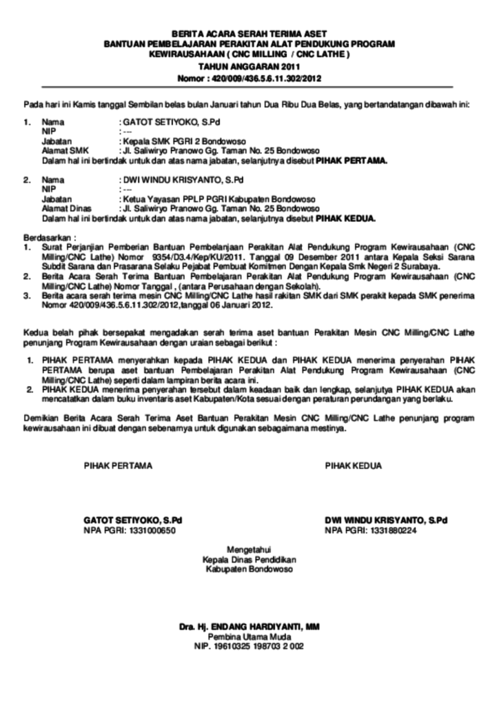 13 Contoh Berita Acara Serah Terima dan Cara Membuatnya