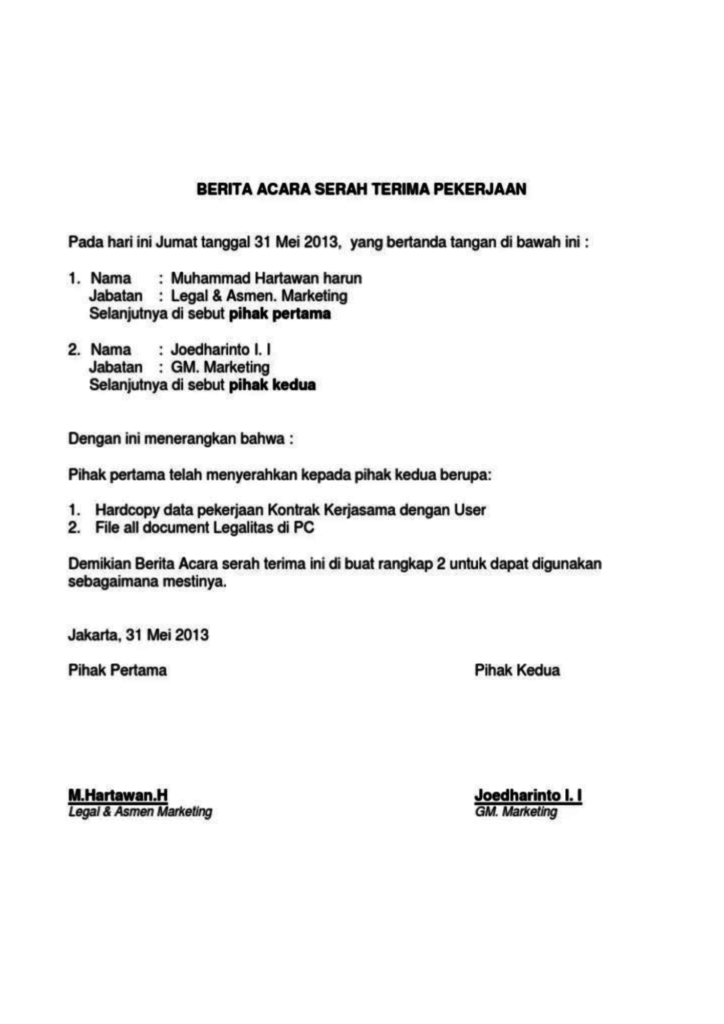13 Contoh Berita Acara Serah Terima dan Cara Membuatnya