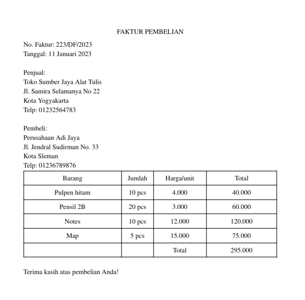 Contoh Faktur Pembelian dan Cara Membuatnya