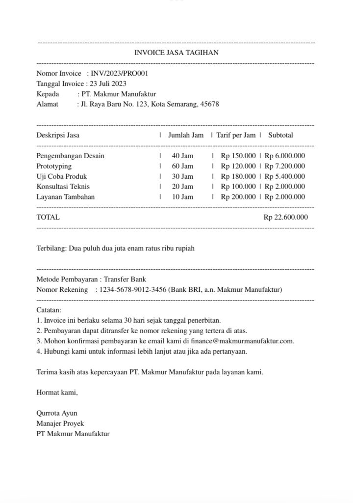 5 Contoh Invoice Tagihan Jasa Proyek & Tips Membuatnya