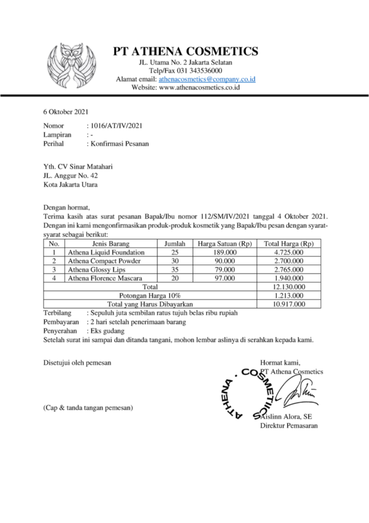 6 Contoh Surat Konfirmasi Pesanan & Format Membuatnya