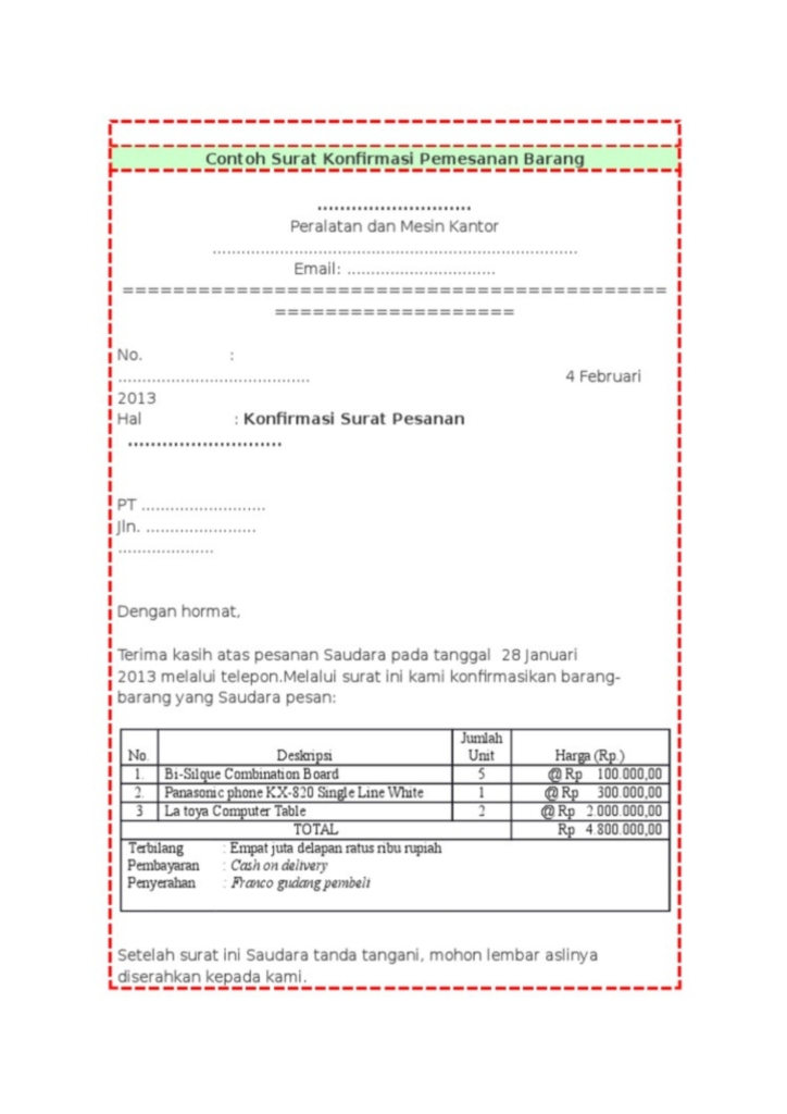 6 Contoh Surat Konfirmasi Pesanan & Format Membuatnya