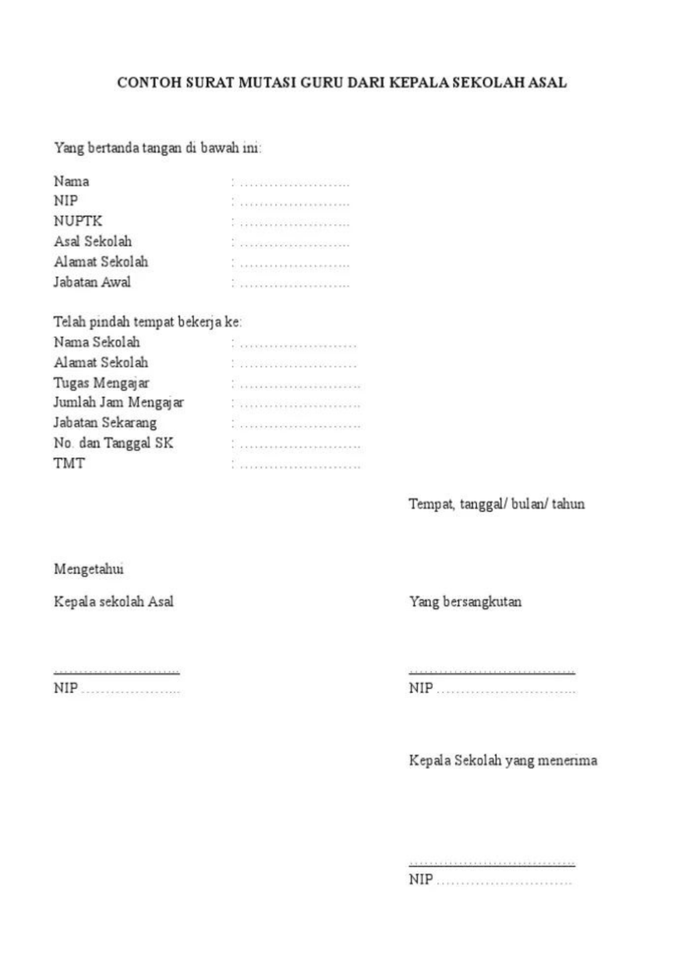 Contoh Surat Mutasi Guru Lengkap