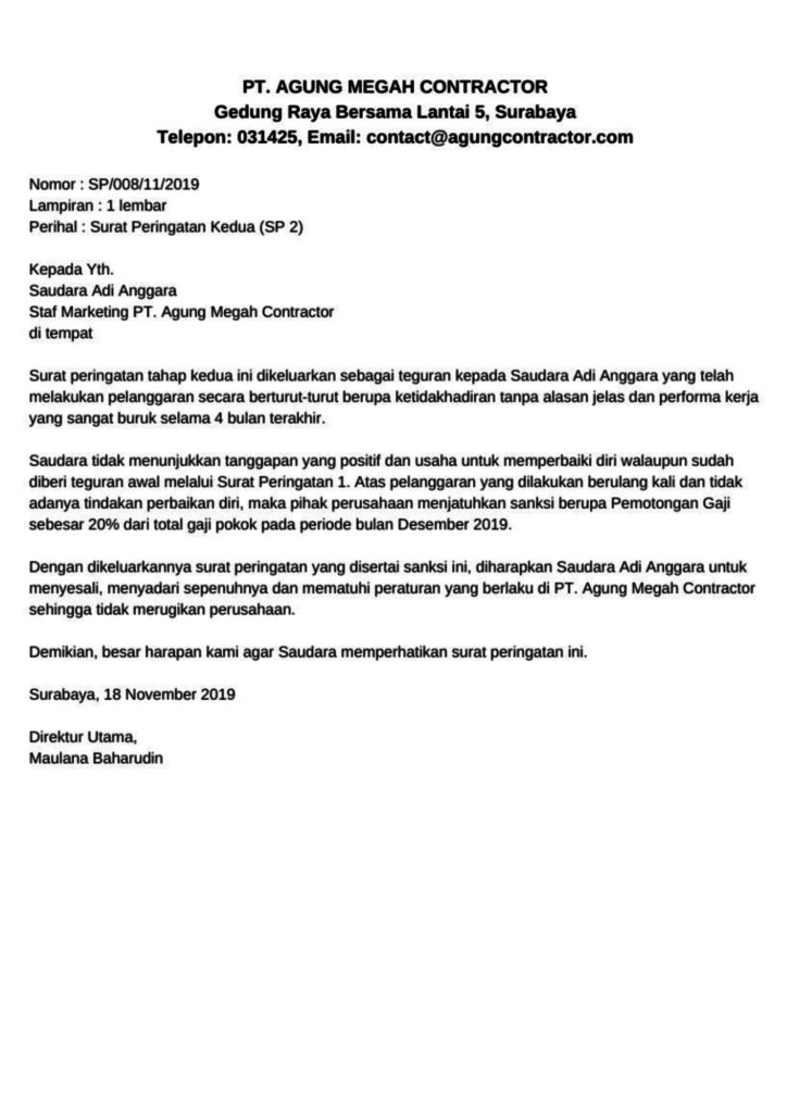 Contoh Surat Peringatan Karyawan (SP 1, 2, & 3)