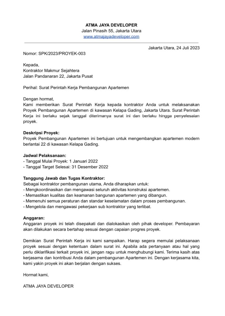 7 Contoh Surat Perintah Kerja dan Format Pembuatannya