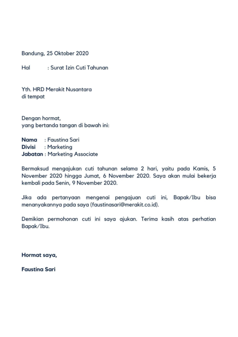 Contoh Surat Cuti yang Benar untuk Berbagai Keperluan