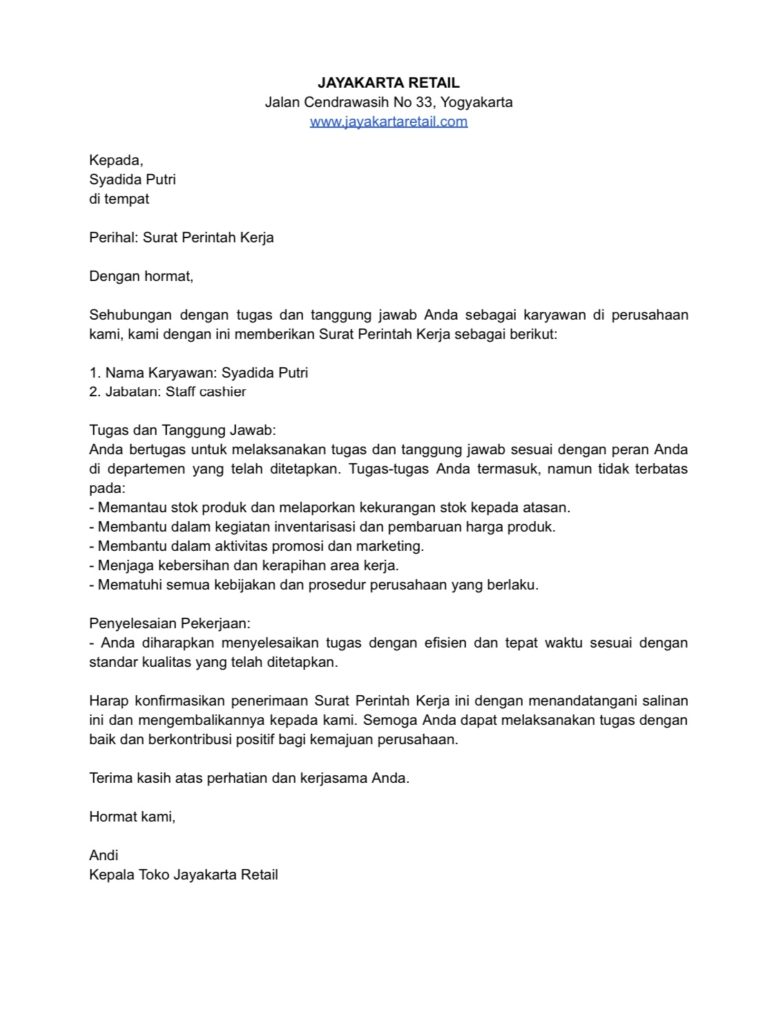 7 Contoh Surat Perintah Kerja dan Format Pembuatannya