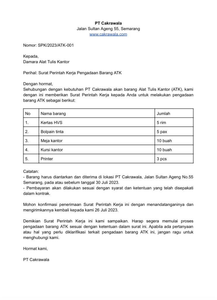 7 Contoh Surat Perintah Kerja dan Format Pembuatannya