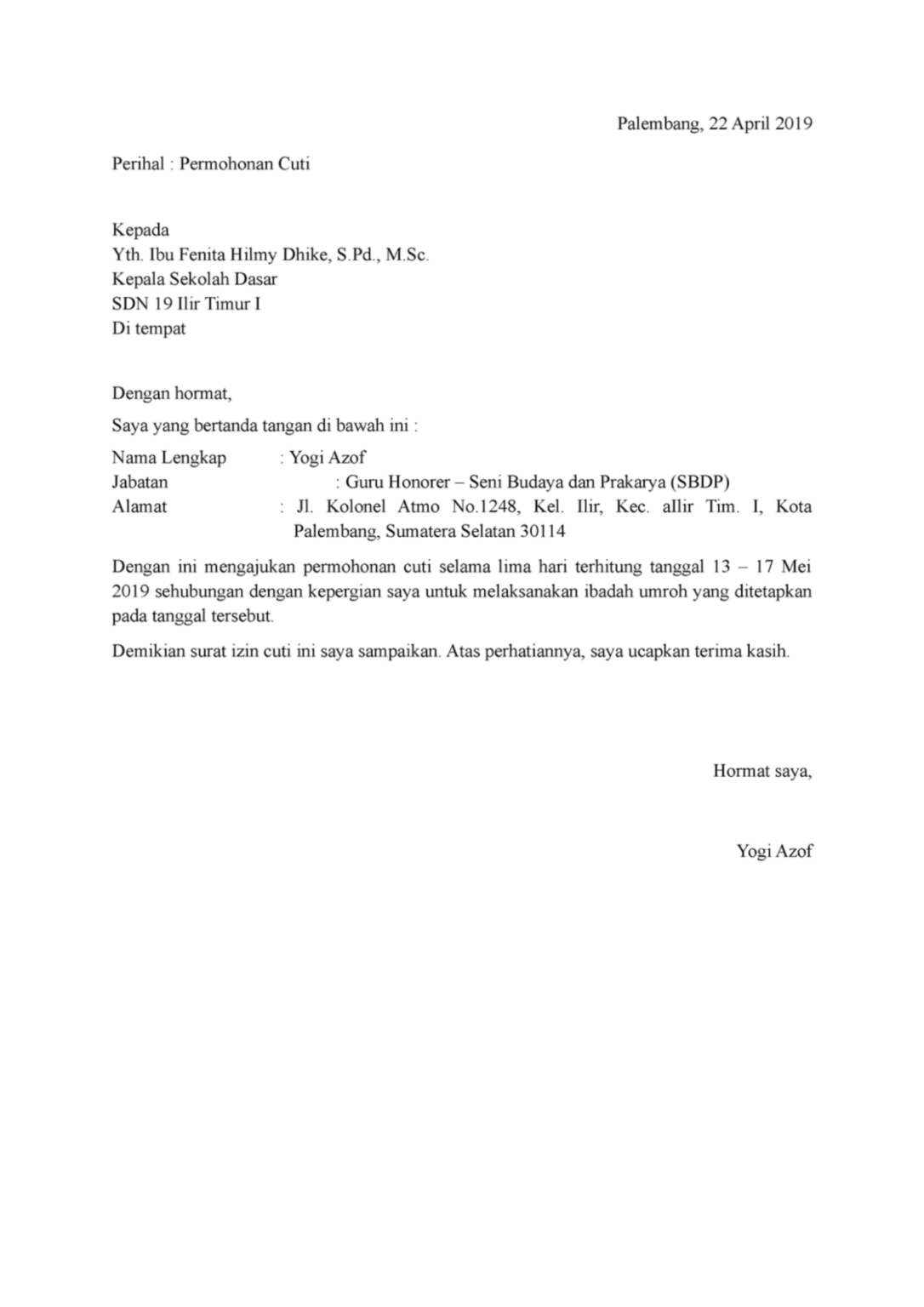 Contoh Surat Cuti yang Benar untuk Berbagai Keperluan