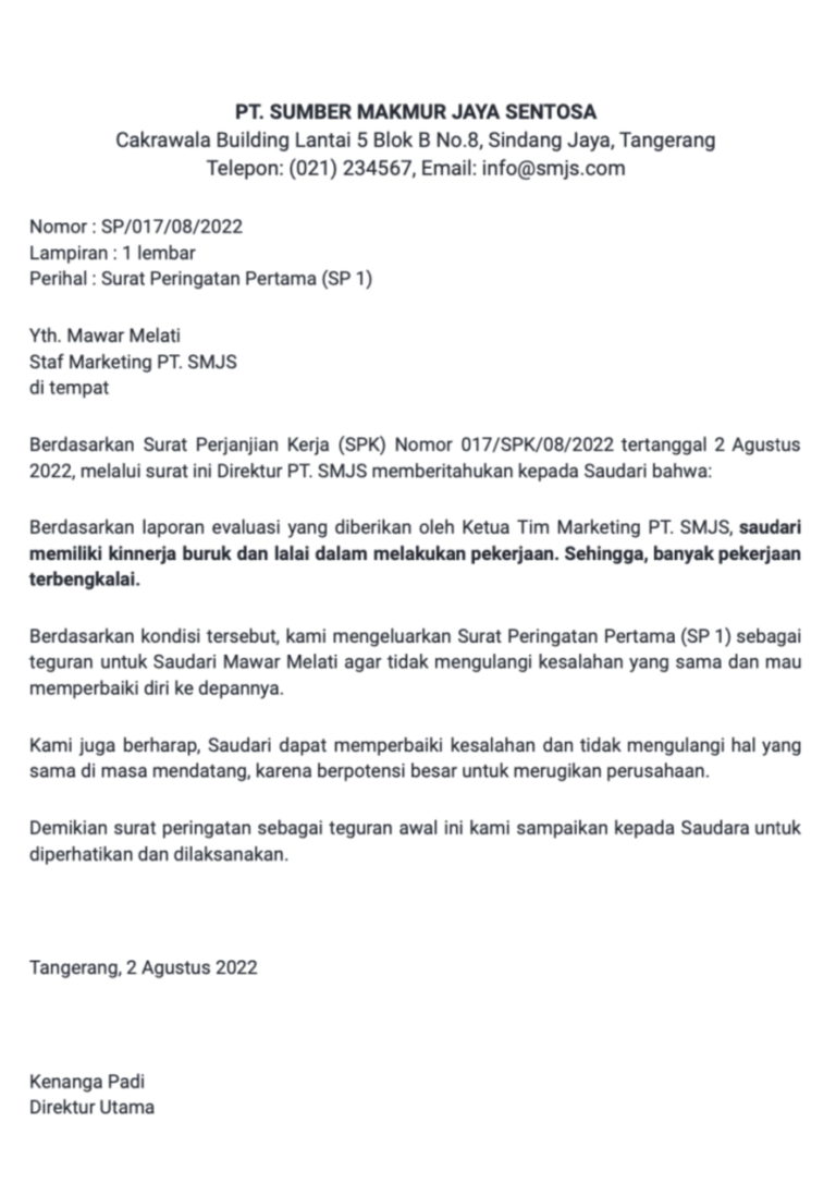 Contoh Surat Peringatan Karyawan (SP 1, 2, & 3)