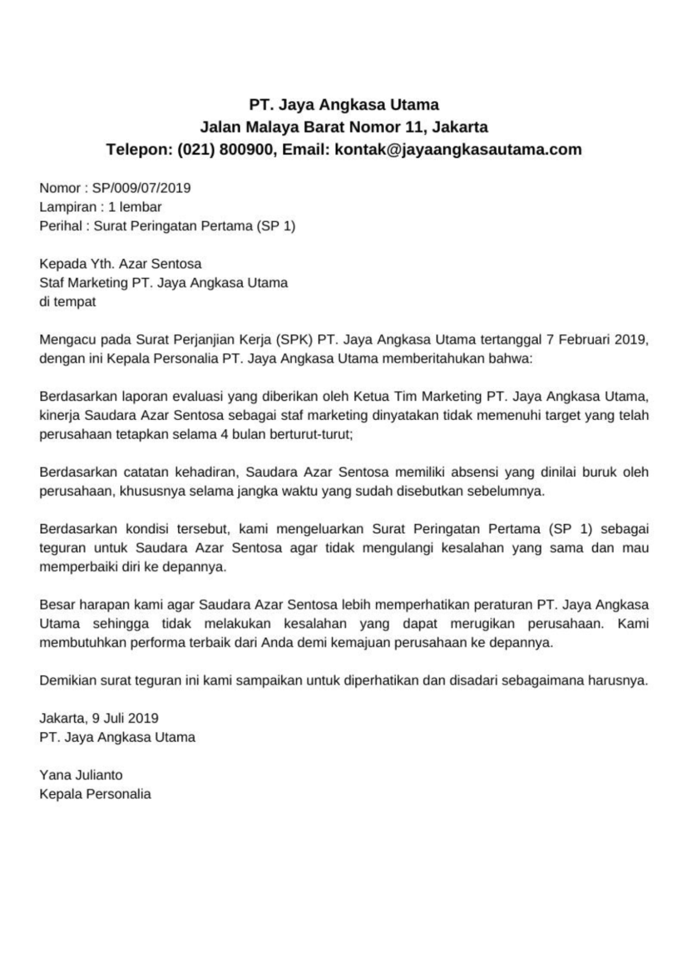 Contoh Surat Peringatan Karyawan (SP 1, 2, & 3)