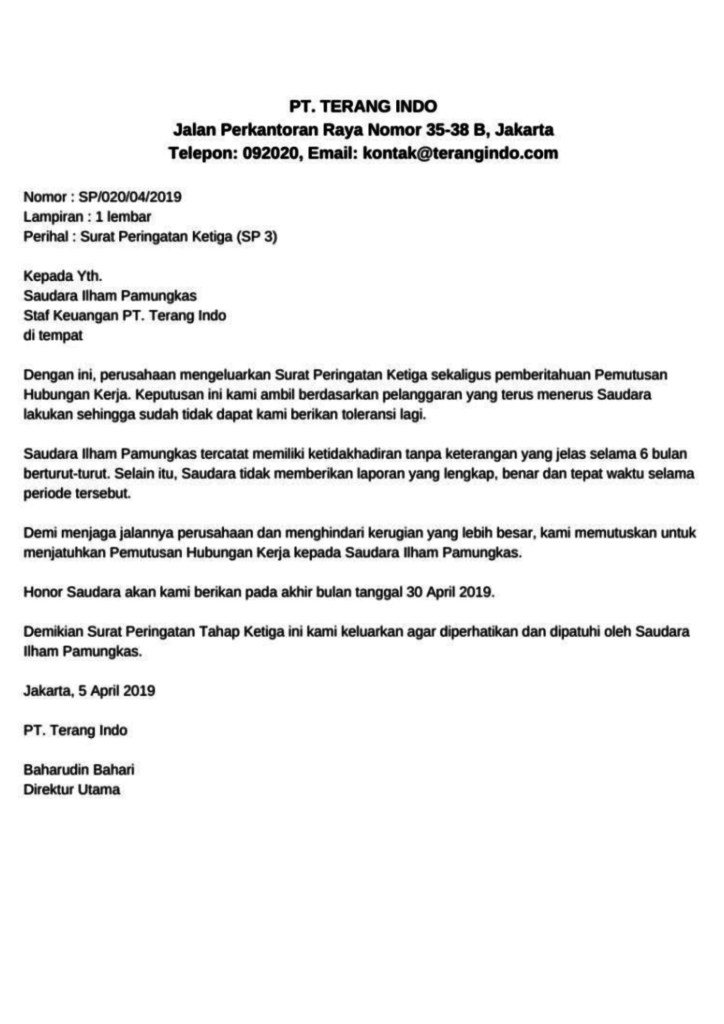 Contoh Surat Peringatan Karyawan (SP 1, 2, & 3)