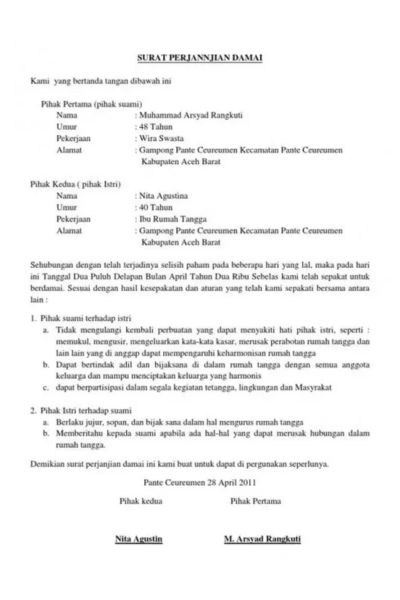 10 Contoh Surat Perjanjian Damai untuk Berbagai Keperluan