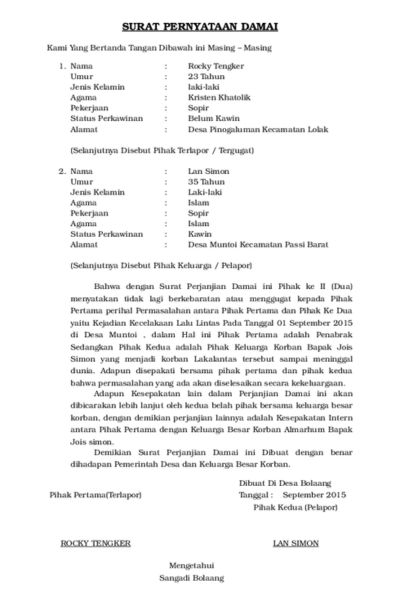 10 Contoh Surat Perjanjian Damai untuk Berbagai Keperluan