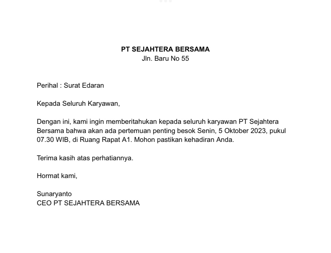 Contoh Surat Edaran Perusahaan Resmi untuk Berbagai Keperluan