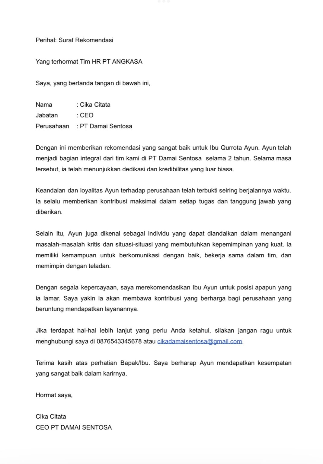5+ Contoh Surat Rekomendasi Atasan untuk Berbagai Keperluan