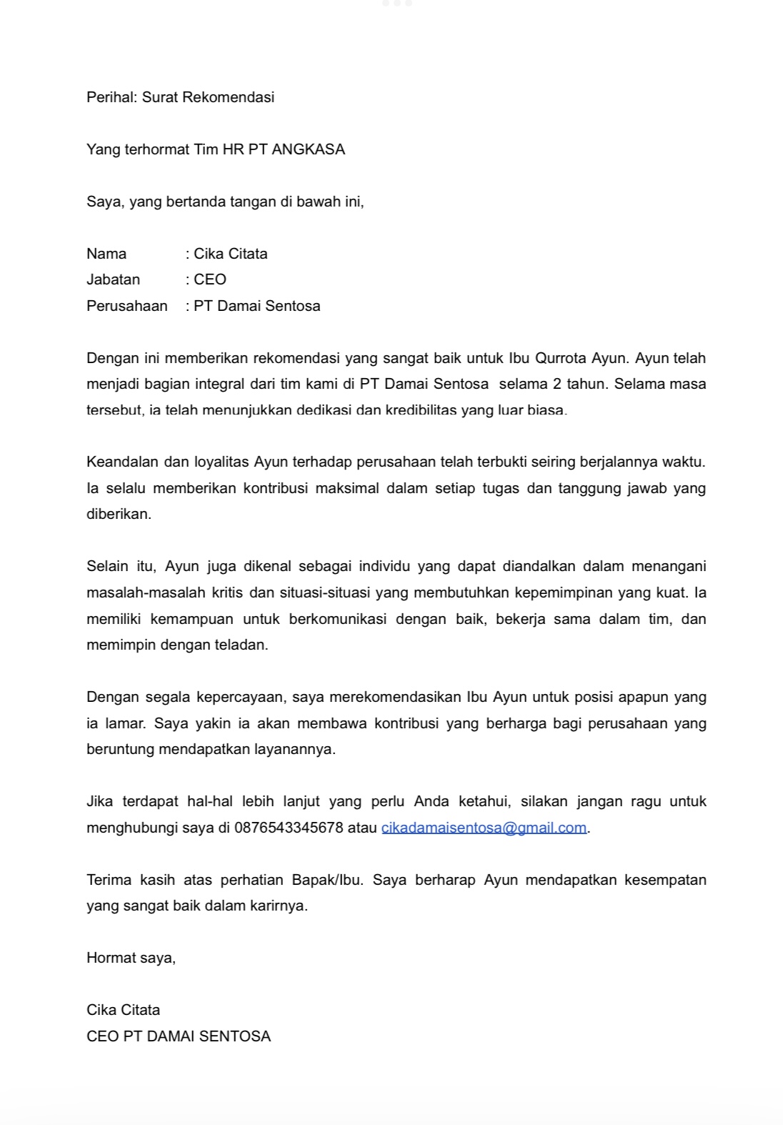 5+ Contoh Surat Rekomendasi Atasan untuk Berbagai Keperluan