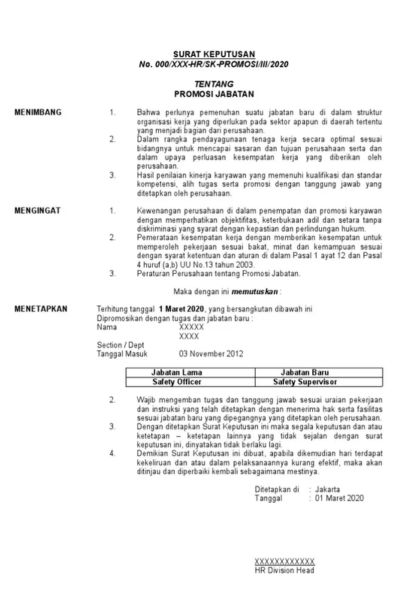 4 Contoh Surat Promosi Jabatan & Format Suratnya