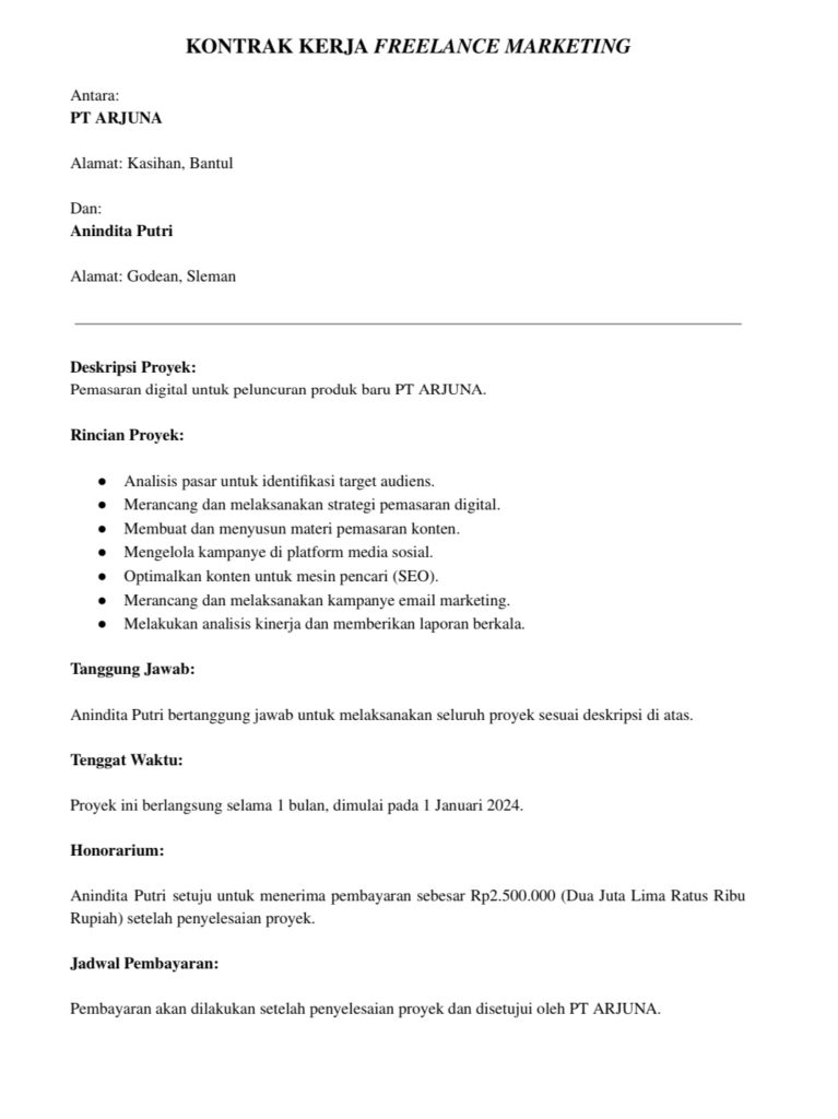 Contoh Kontrak Kerja Freelance + Formatnya