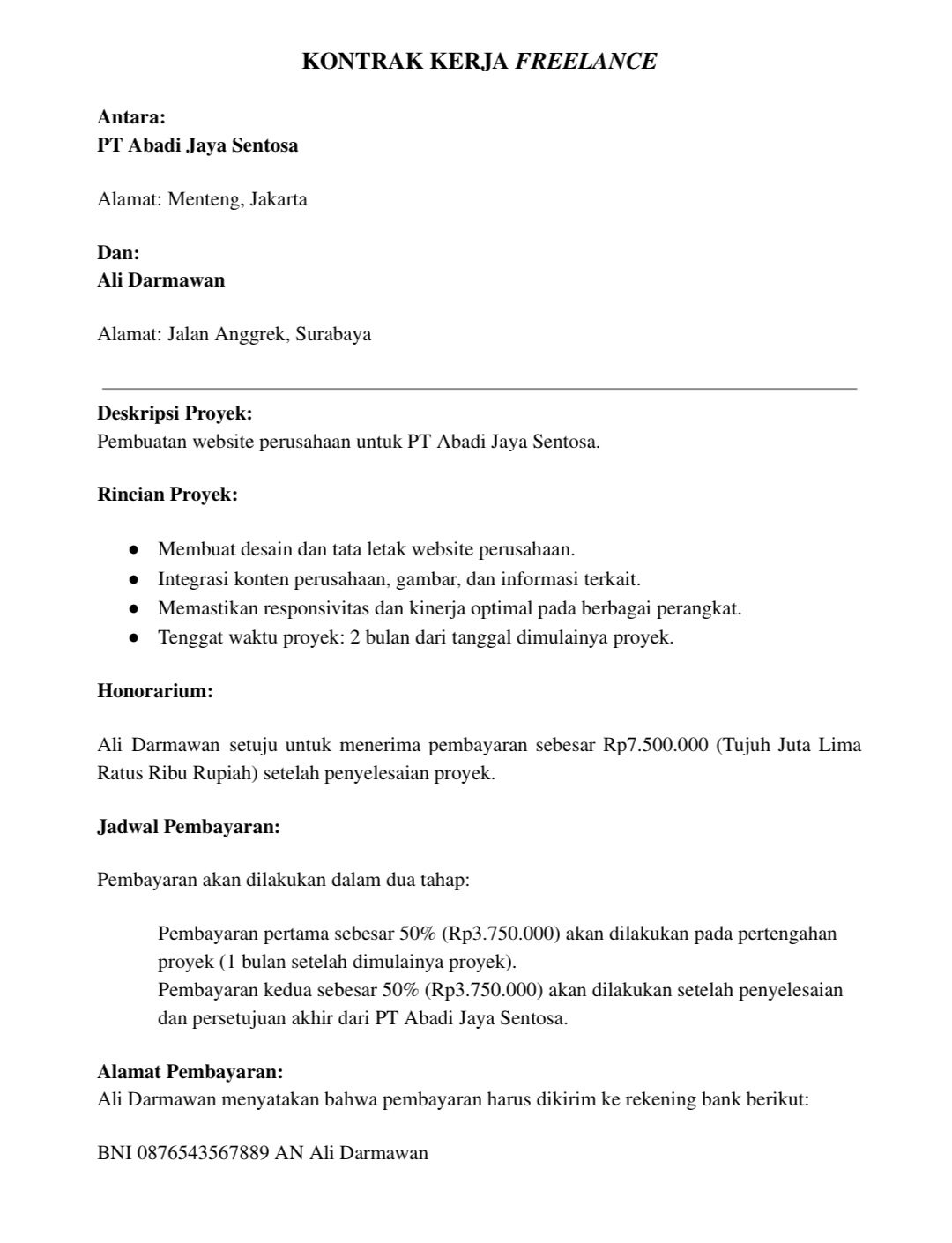 Contoh Kontrak Kerja Freelance + Formatnya