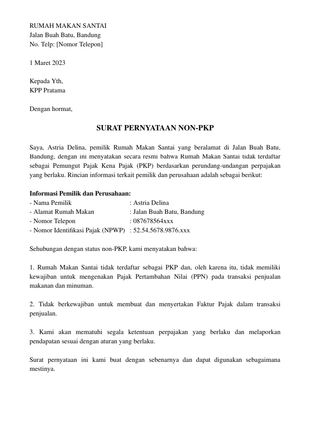 5 Contoh Surat Pernyataan Non PKP dan Fungsinya