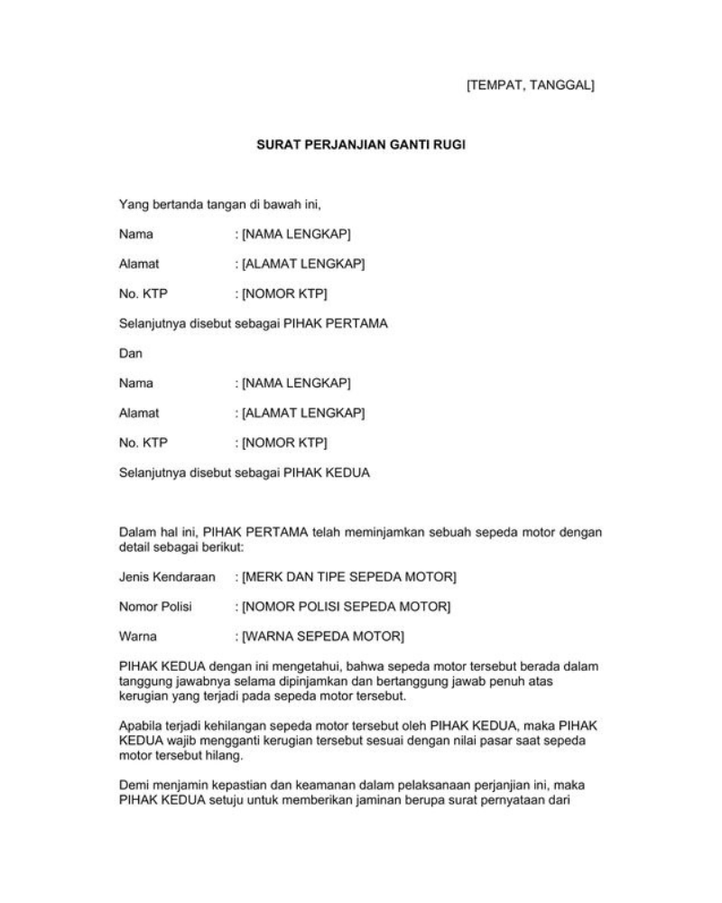 Contoh Surat Perjanjian Ganti Rugi di Atas Meterai + Formatnya
