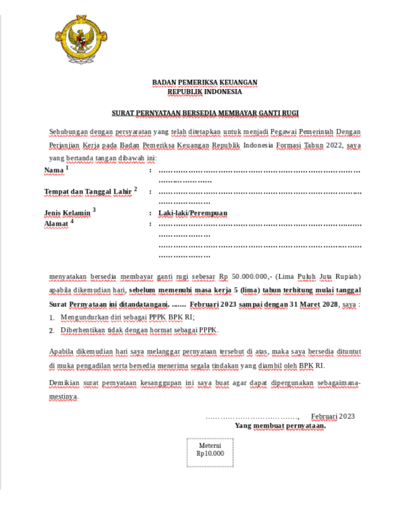 Contoh Surat Perjanjian Ganti Rugi di Atas Meterai + Formatnya